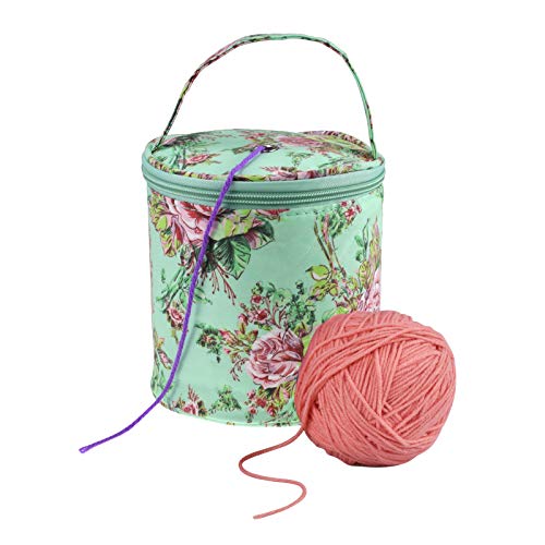 Coopay Mini Yarns Drum Yarn Storage Bag, Small Knitting Bag Craft Tote Perfect for Beginner, Crocheter, Knitter and Crafter, 6 x 5.5 inch, Durable and Sturdy, Green Peony