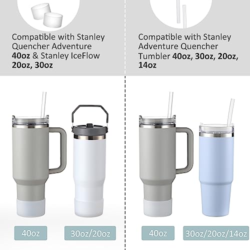 2 PACK Silicone Boot and 2 PACK Silicone Straws for Stanley Quencher H2.0 40 oz Tumbler with Handle & IceFlow 20oz 30oz, Clear Reusable Straw & Bottom Sleeve Cover Set, Cup Accessories for Stanley