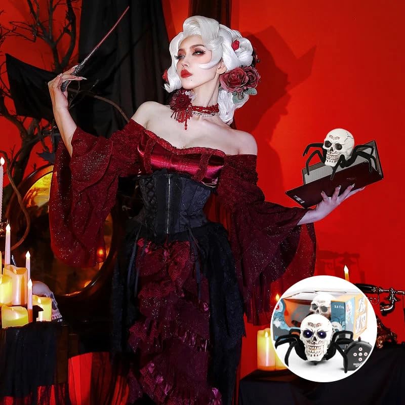 2023 Latest Halloween Skeleton Decor Remote Control Toy,Skull Tarantula Realistic Animal Toy, Spooky RC Spider Prank with Light Up Eyes, Great Hallowee Toy for Kids