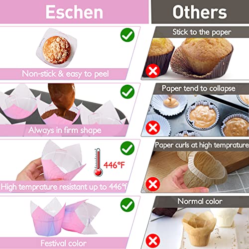 100 Pack Tulip Baking Cupcake Liners, Food Grade Greaseproof Paper Dessert Cup, Festival Gradient Color Muffin Cups Holder, 2x2 inches Cake Container Wrapper for Party, Wedding, Birthday, Christmas