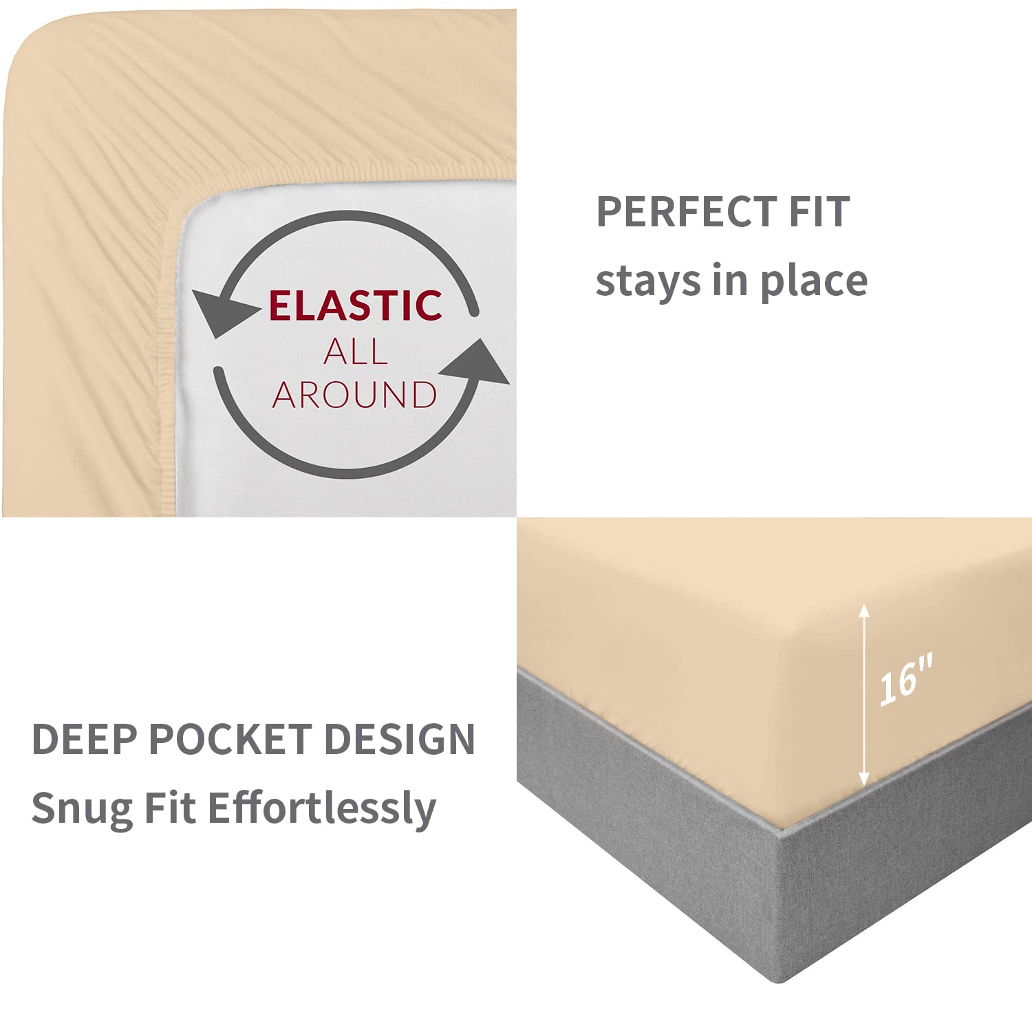 100% Cotton Super Soft Bed Sheets Set, Apricot 4 Pcs Queen Size Sheet Set for 16" Deep Pockets, High Density, Breathable, Fade Resistant & Machine Washable Best Bedding Sheets & Pillowcases Sets