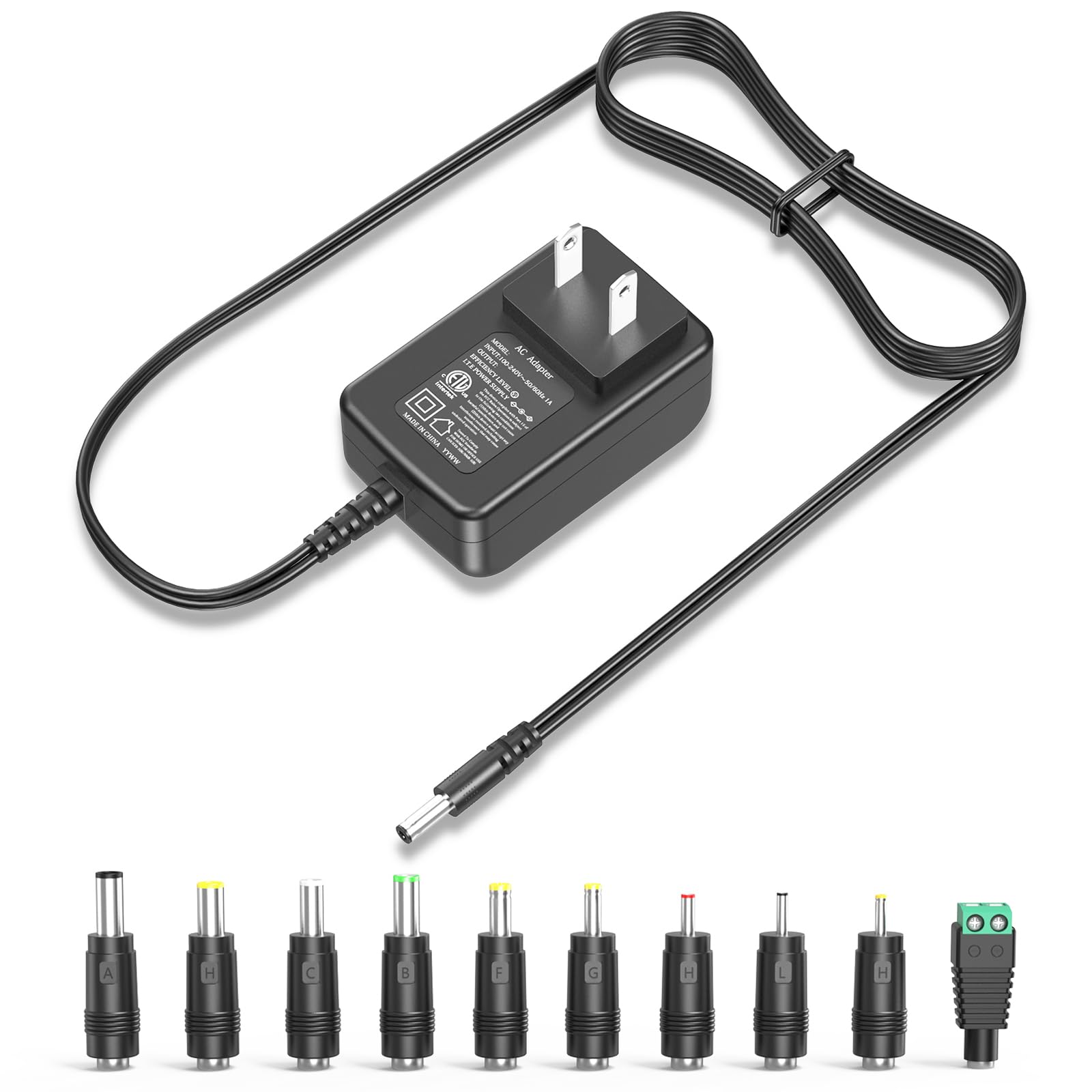 PERFEIDY 16V 2A 1.5A 1A Charger 32W Switching Power Supply Universal AC Adapter 16 Volt 2000mA 1500mA 1000mA Regulated Transformer Plug Cord with 10 Interchangeable Jacks DC Adaptor UL Listed