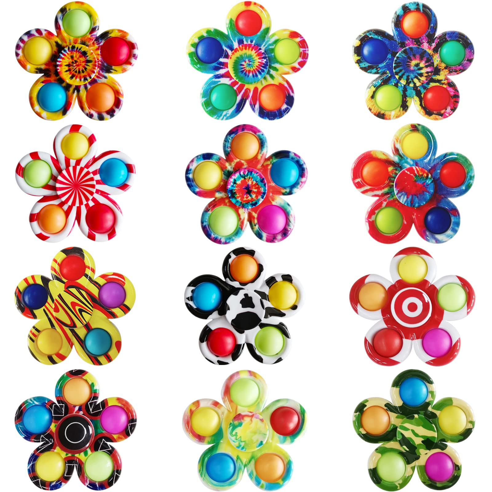 12 Pcs Pop Bubble Fidget Spinners for Party Favors, Hand Fidget Bulk Toys for Classroom Prizes, Christmas Valentine Gifts Goodie Bag Stocking Easter Basket Stuffers for Kids