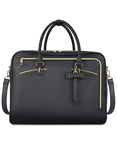 17.3 Inch Laptop Briefcase, Large Convertible Briefcase Backpack for Women, Waterproof PU Leather Women Laptop Bag for Work, 3 in 1 Shoulder Bags Computer Messenger Bag Gift for Business Women, Black