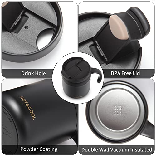 12oz/18oz Insulated Coffee Mug with Handle and Lid, Double Wall Vacuum Stainless Steel Coffee Travel Mug, Tumbler Cup,Reusable and Durable Travel Coffee Cup Thermal Cup, Black 12oz