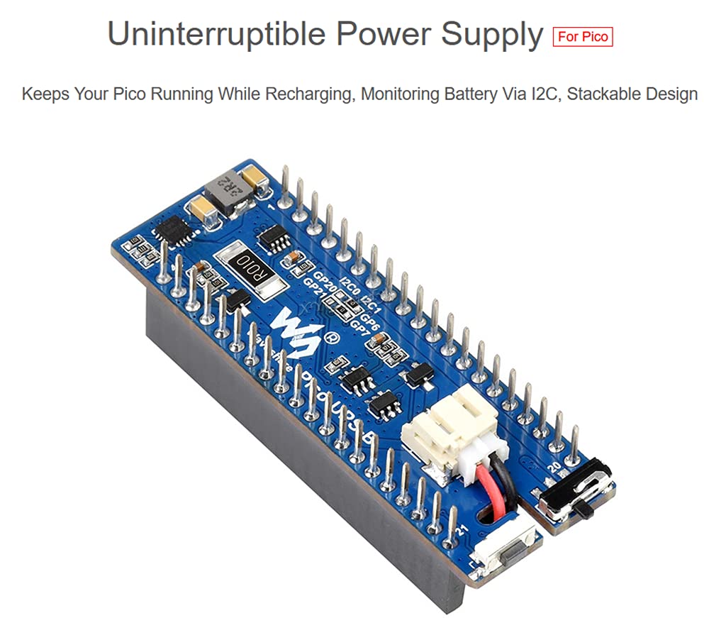 UPS Module for Raspberry Pi Pico with Uninterruptible Power Supply Li-po Battery via I2C, Stackable Design @XYGStudy (Pico-UPS-B)
