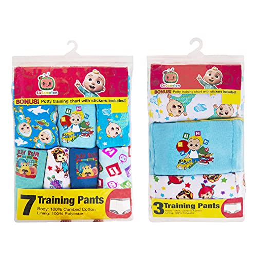 Coco Melon Unisex Baby Amazon Exclusive 10-pk Potty Pants With Stickers Success Tracking Chart And Toddler Training Underwear, 10-pack Cocomelon Blue, 2T US
