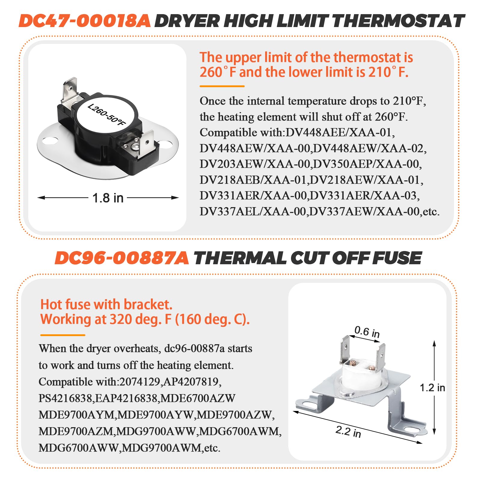 【Upgraded】DC47-00019A Dryer Heating Element Replacement for Samsung dv42h5000ew/a3 dv45h7000ew dve50m7450w/a3 - DC96-00887A DC47-00016A Thermal Fuse & DC32-00007A DC47-00018A Thermostat