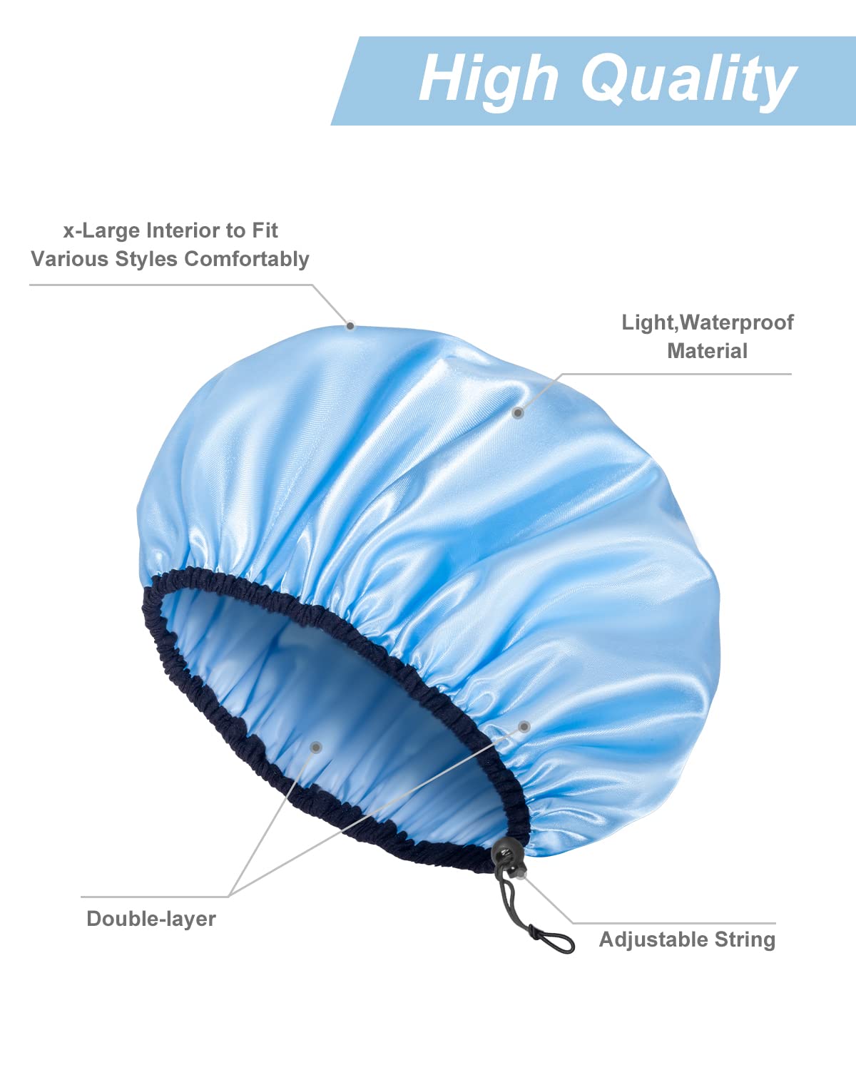 Auban Shower Cap for Women, Adjustable Reusable, Extra Large, Double-Layer Waterproof Bathing cap, Waterproof Exterior, EVA Lining, Hair Cap for All Hair lengths, 3 Colors