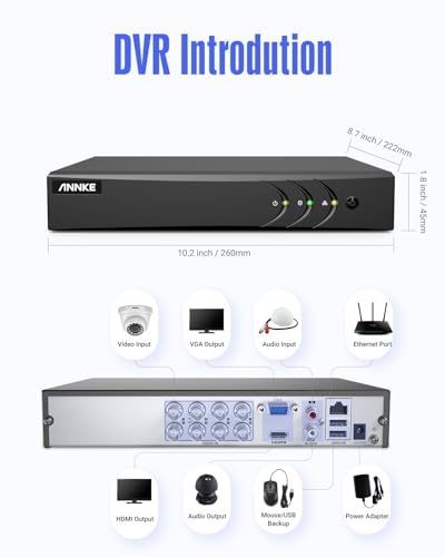 ANNKE 3K Lite 8CH 5-in-1 Security DVR Recorder with 1TB Hard Drive, H.265+ Hybrid Surveillance DVR, Supports 8CH Analog and 2 IP Cameras for 24/7 Home CCTV, AI Motion Detection (Cameras Not Included)
