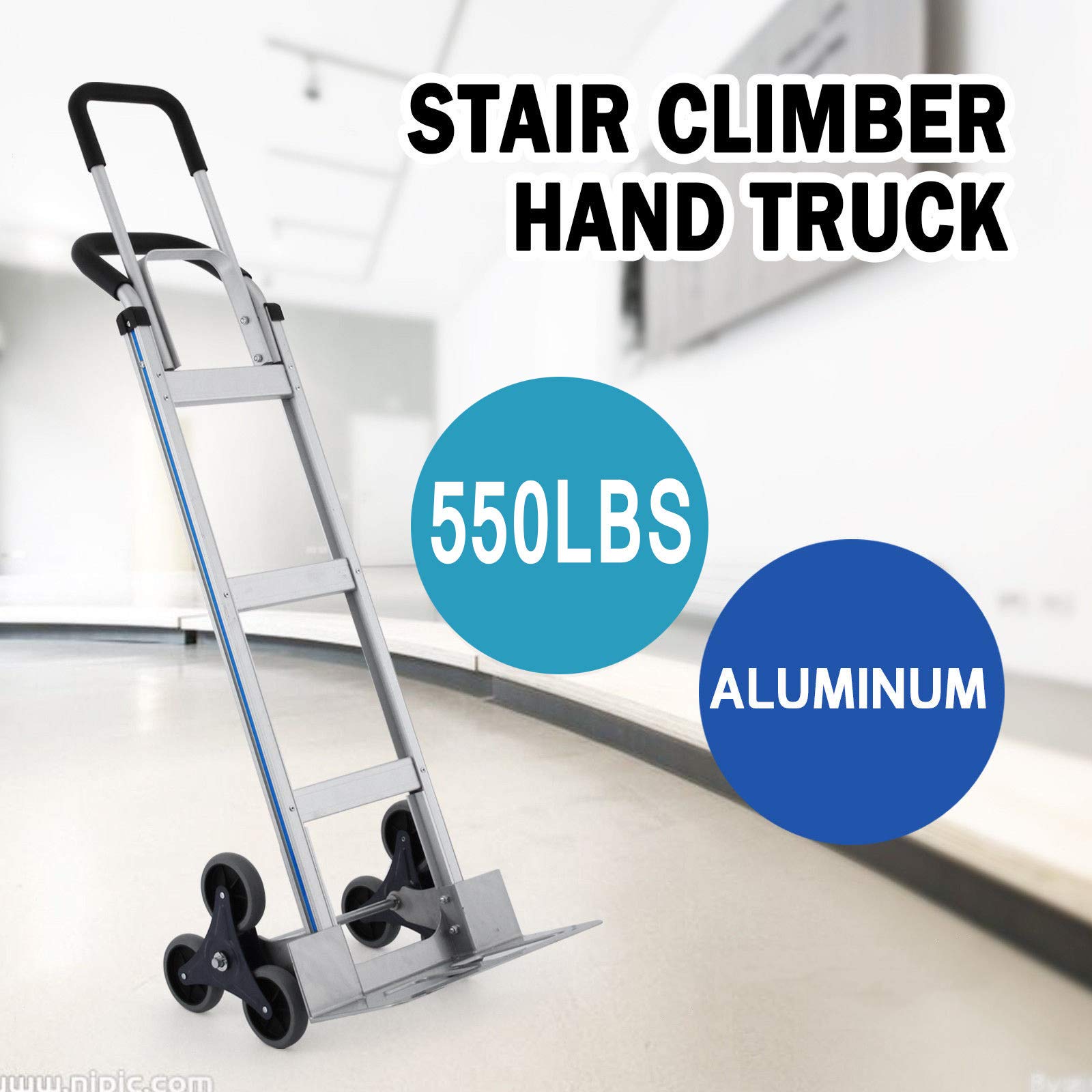 ZBPRESS Aluminum Stair Climber Hand Truck 550LBS Capacity Dolly Assisted Heavy Duty Utility Cart with Flat Free Wheels