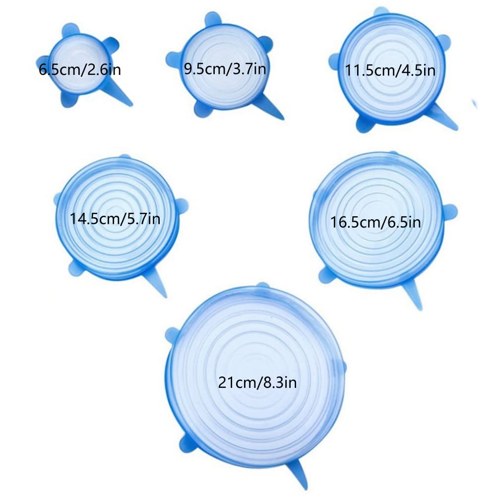 12 pcs Silicone Stretch lids set, 6 Sizes, Reusable Food Storage Covers ,Silicone Bowl Covers,Flexible to Fit All Shape of Containers, Food Cover to Keep Food Fresh (blue,white)