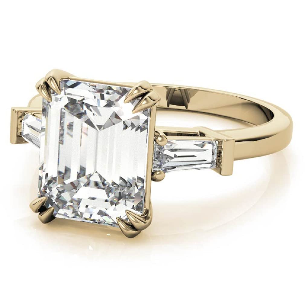 10K Solid Yellow Gold Handmade Engagement Rings 3.0 CT Emerald Cut Moissanite Diamond Solitaire Wedding/Bridal Ring Set for Women/Her Propose Ring Set (7)