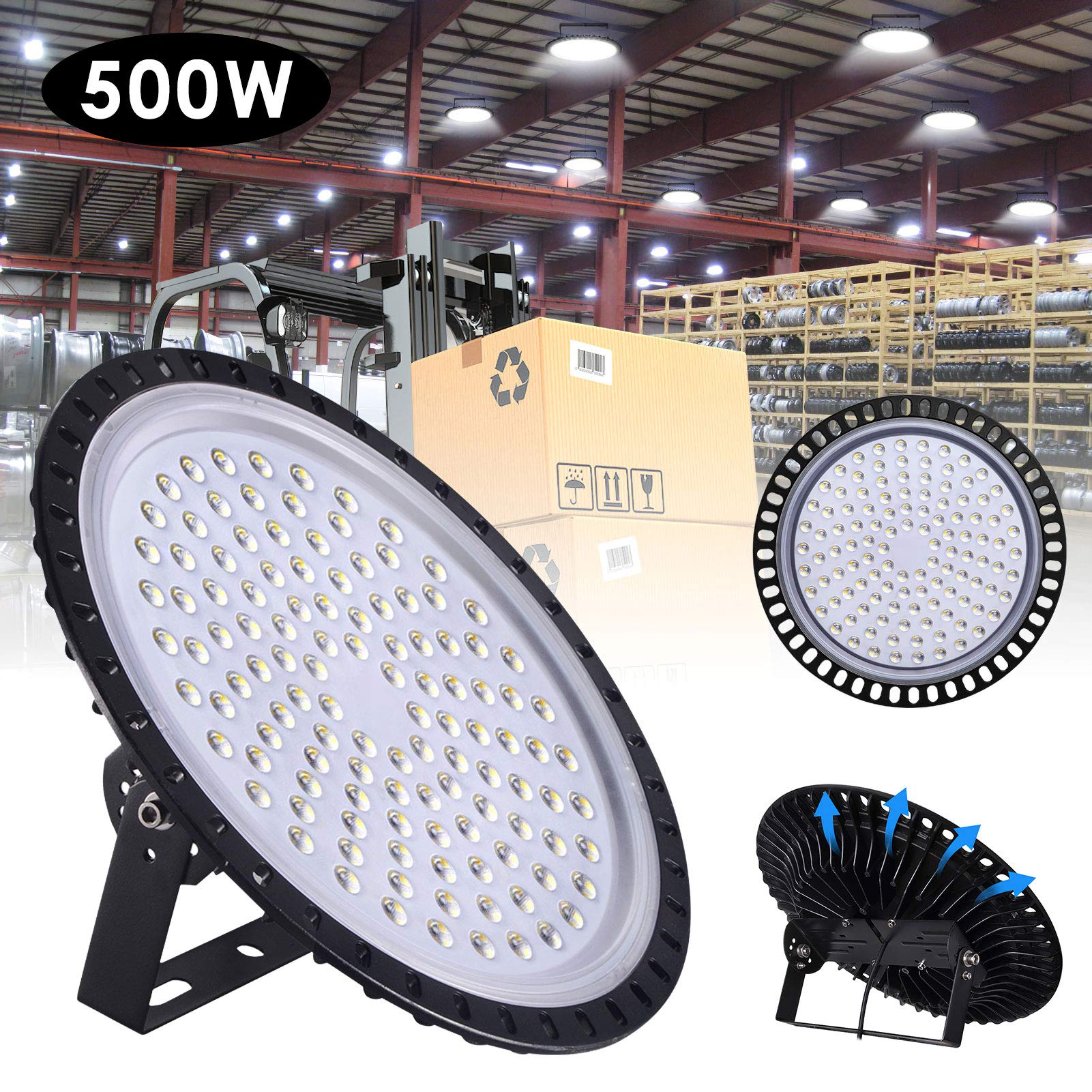 500W UFO LED High Bay Light,50000 Lumen,6000-6500K,IP54, Waterproof Dust Proof, Warehouse LED Lights High Bay Lighting for Garage, Factory, Gymnasium, Basement, Parking(Newest Design )
