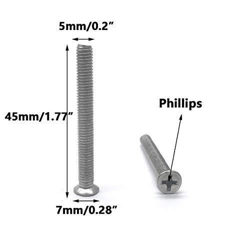 50 Pcs Stainless Steel Flat Head Phillips Machine Screws Fasteners Cross Countersunk Head Screw Machine Screws(M5x45mm)