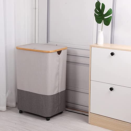 105L Laundry Basket with Wheels β Foldable Laundry basket with Bamboo Handles, Grey Dirty Clothes Hamper with wheels for Bathroom, Bedroom, Room, Closet, Hampers for Laundry, Toys, Clothing