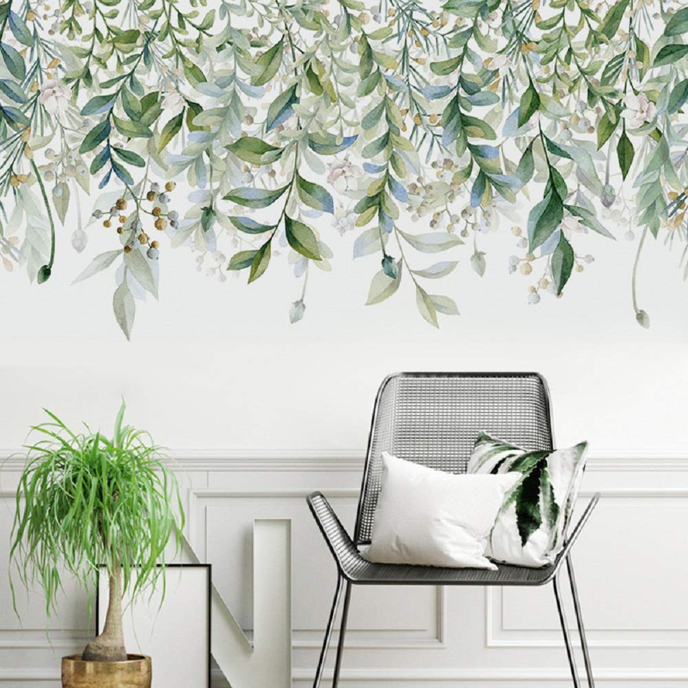 Amaonm 3D Removable Hanging Green Leaves Wall Decor Wall Decals Plants Leaf Wall Stickers Murals for Home Wall Background Kids Girsl Baby Bedroom Nursery Living Room Classroom Office (C11)