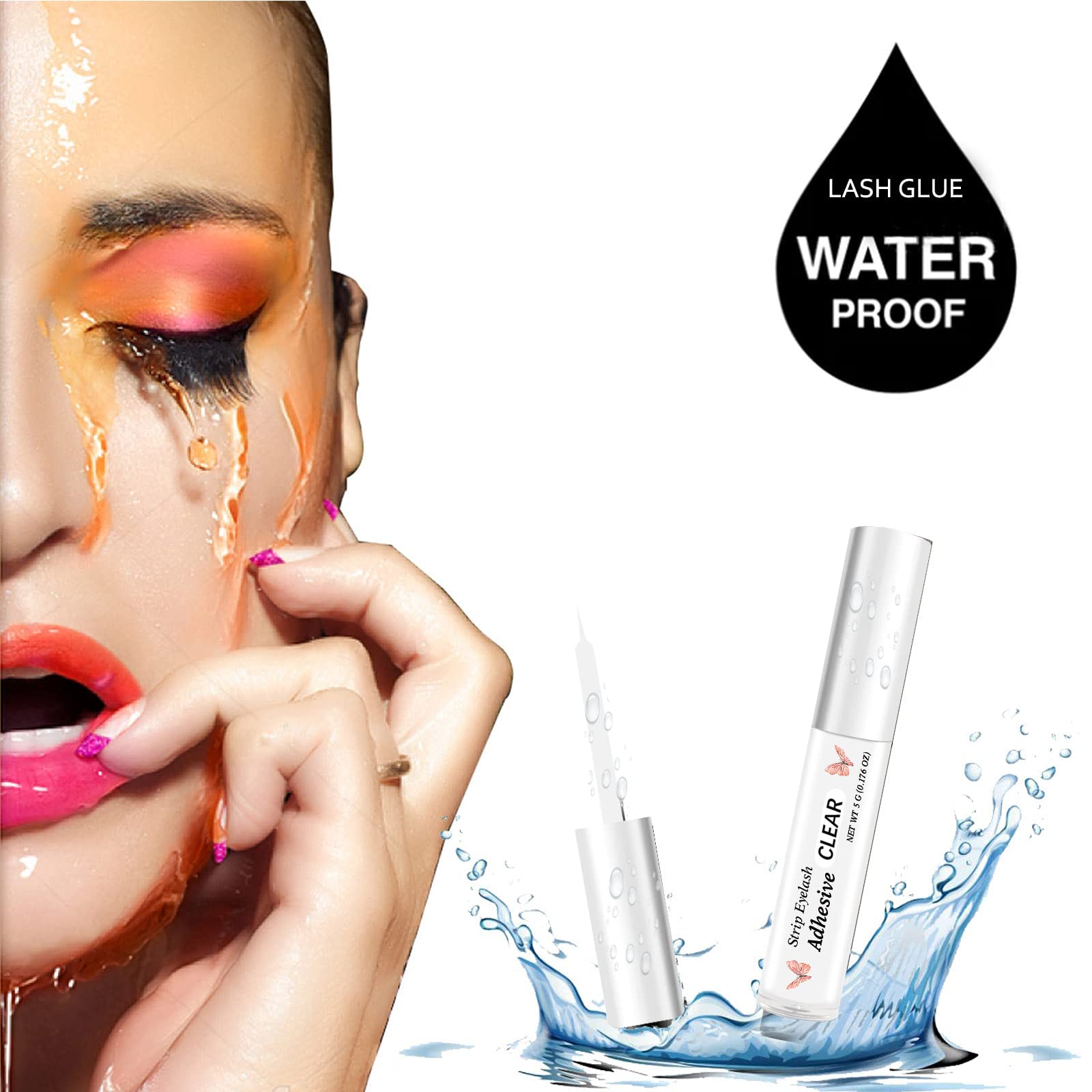 Clear Eyelash Glue Super Strong Hold Eyelash Adhesive Waterproof Eyelash Glue Sensitive Eyes Lash Glue for False Lashes 0.18 oz