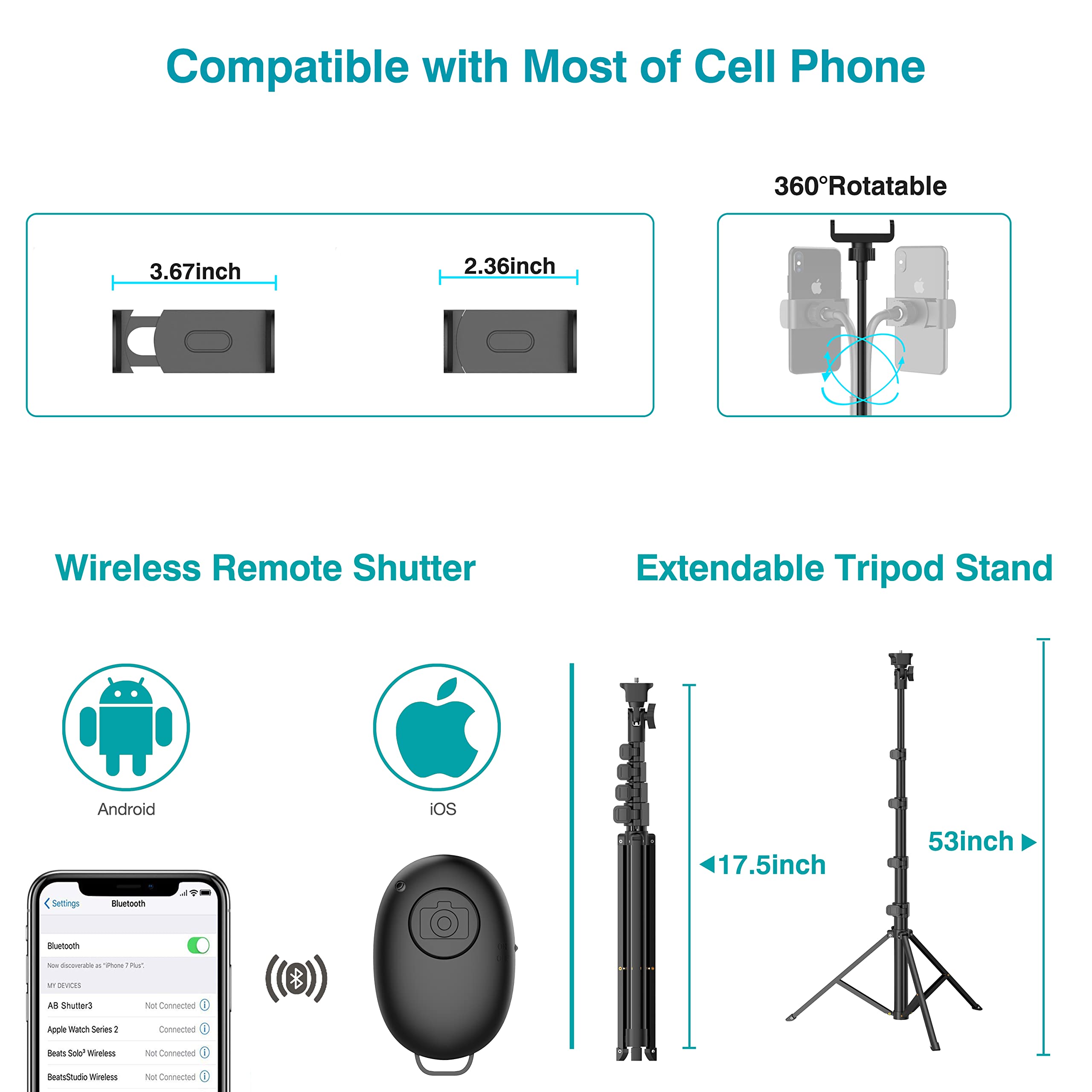 10" Ring Light with 53" Adjustable Tripod Stand & Phone Holder for Live Stream/Makeup, Upgraded Dimmable LED Selfie Ringlight for Tiktok/YouTube/Zoom Meeting/Photography,Compatible with iPhone/Android