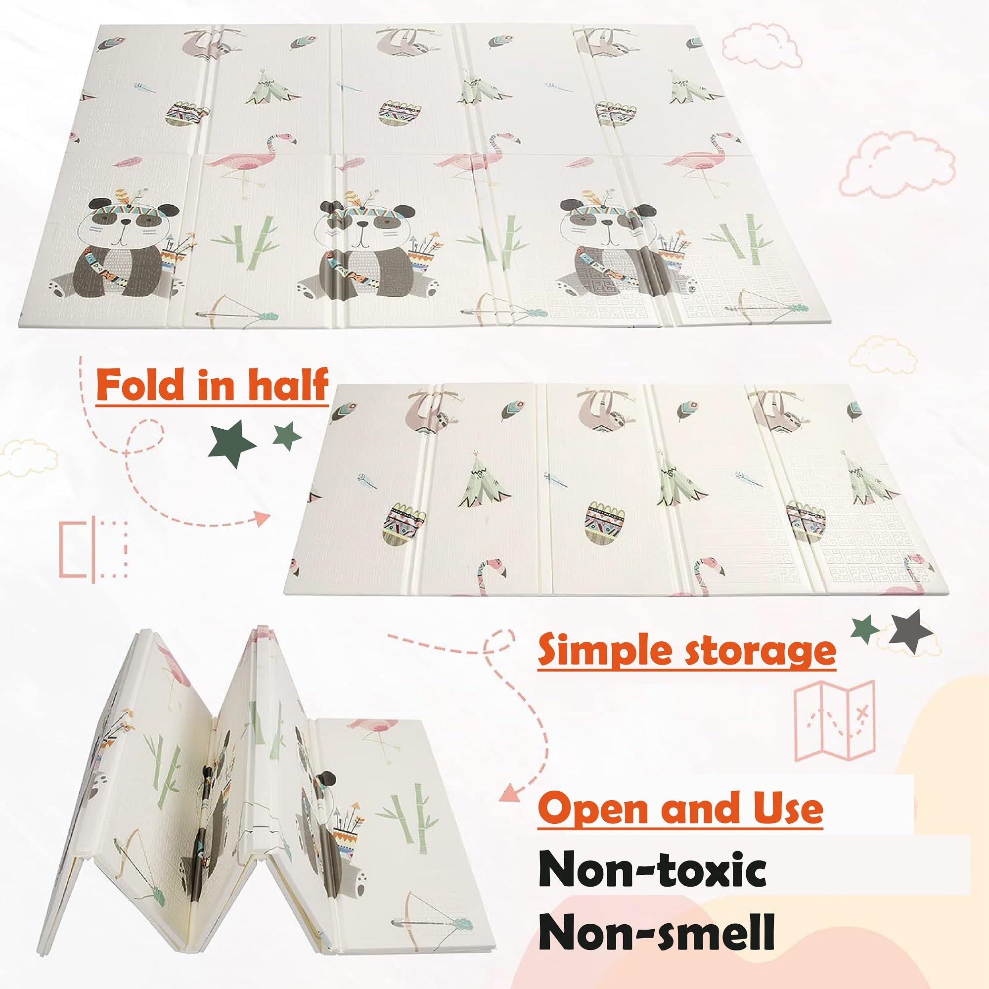 Baby Playmat for Crawling,0.6in Thick Extra Large Foldable Play Mat for Baby, Waterproof Non Toxic Anti-Slip Reversible Foam Playmat for Toddlers Kids(79 * 71 * 0.4)
