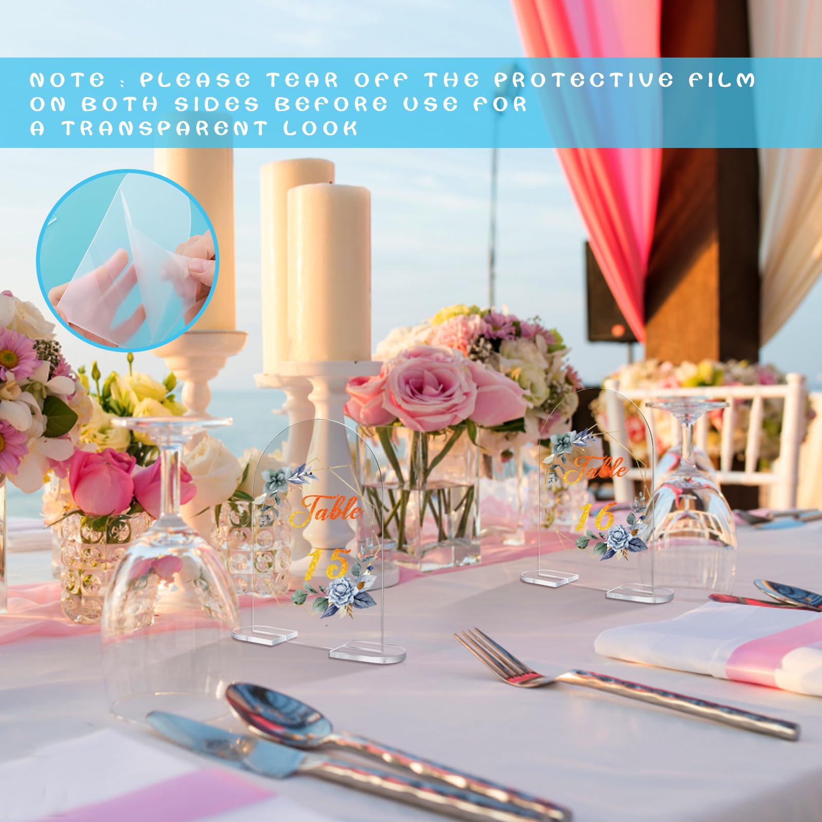 10 Sets Arch Acrylic Table Sign Clear Acrylic Table Numbers DIY Blank Acrylic Sign with Stand Arched Table Signs for Wedding Meetings Events Restaurant Office