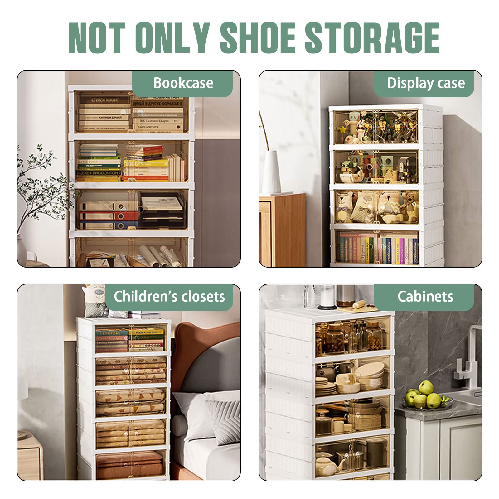 AOHMPT Foldable Storage Box - Clear Stackable Shoe Organizer with Lids - Large 6 Layer Shoe Rack Cabinet
