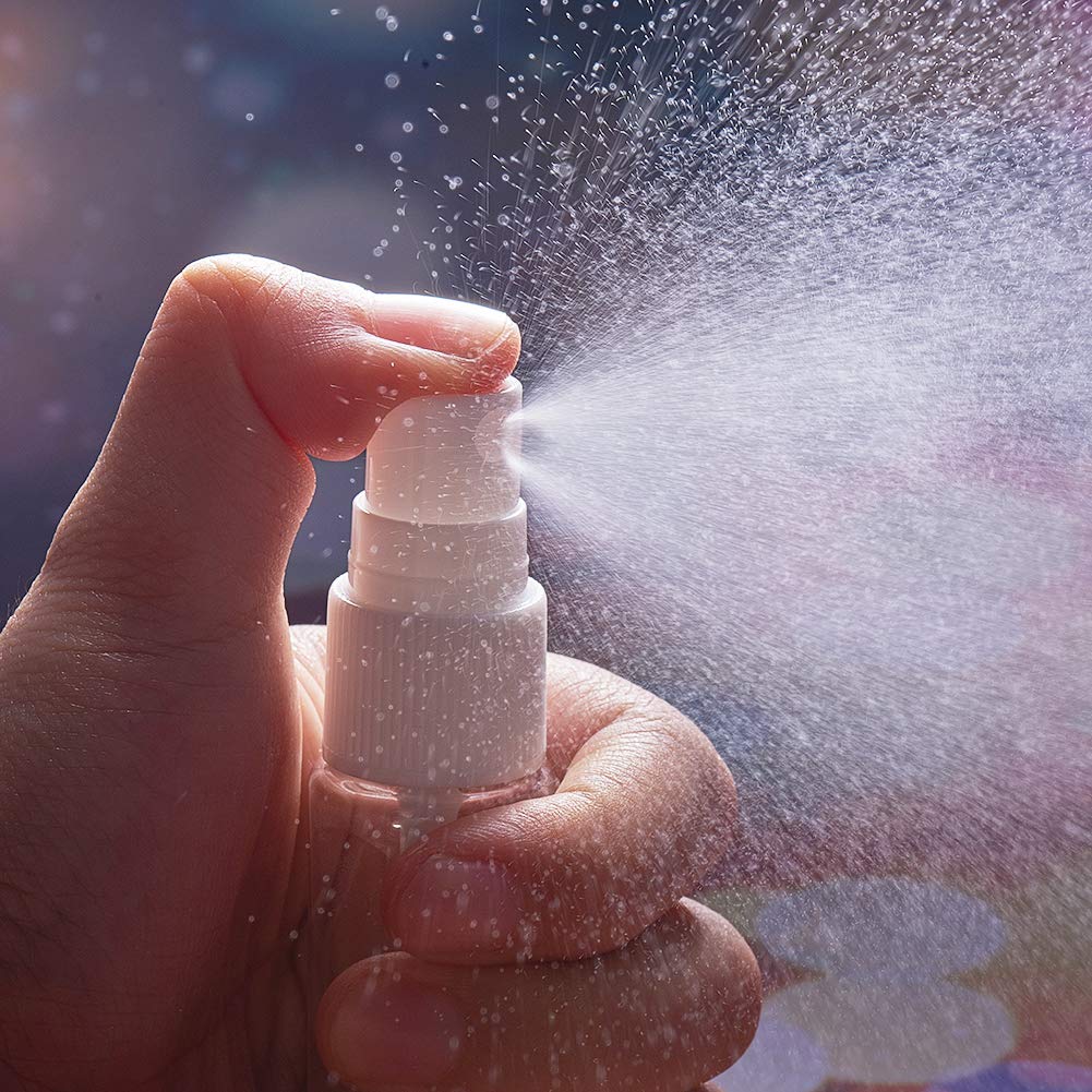 BENECREAT 30 Pack 20ml Fine Mist Spray Bottles Travel Size Bottles Travel Essentials Cosmetic Sample Bottles with 10pcs Plastic Pipettes for Perfume, Essential Oils, Toner