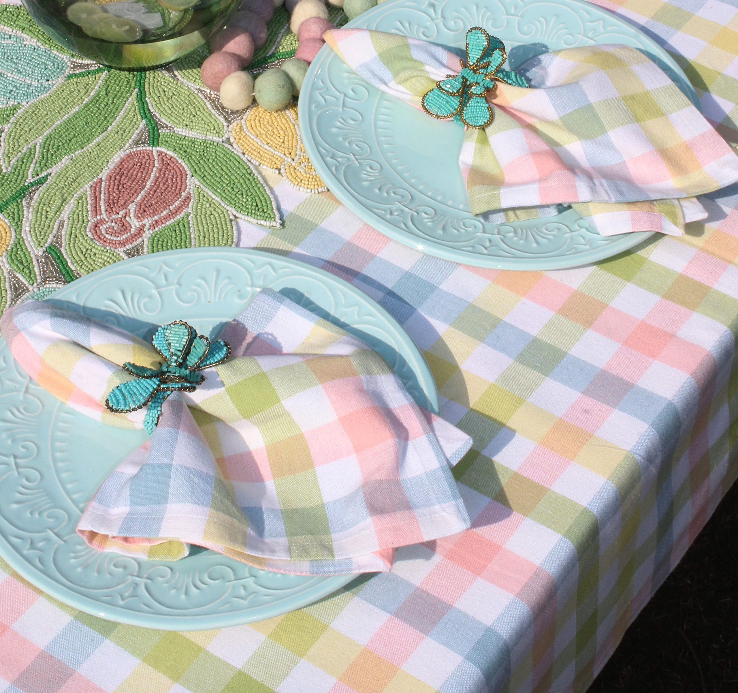 COTTON CRAFT Countryside Classic Gingham Buffalo Check Plaid Tablecloth - Premium Cotton - Spring Easter Bunny Luncheon Dinner - Table Cover - 60 inch x 84 inch - Yellow Multi