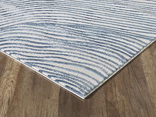 Abani Rugs Contemporary Wave Print 4' x 6' Rectangle Area Rug, Vista Collection - Modern Blue & White Turkish Accent Rug