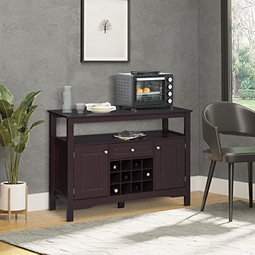 HOMCOM Coffee Bar Cabinet, Modern Sideboard Buffet Cabinet, Wine Cabinet with Drawer and 12-Bottle Wine Rack for Living Room, Espresso