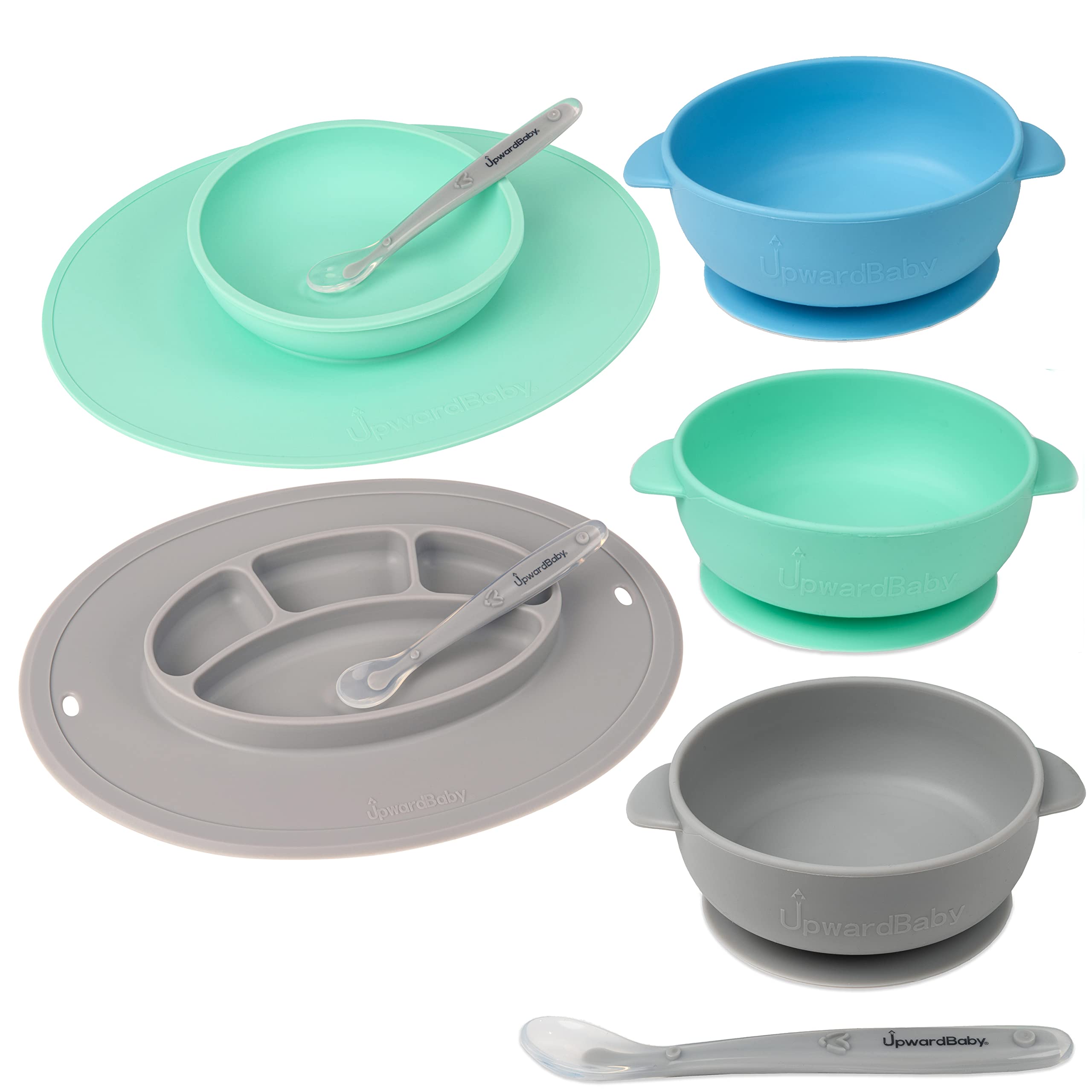 UpwardBaby Suction Toddler Plate and Bowl Feeding Placemat and Suction Bowl Set Bundle