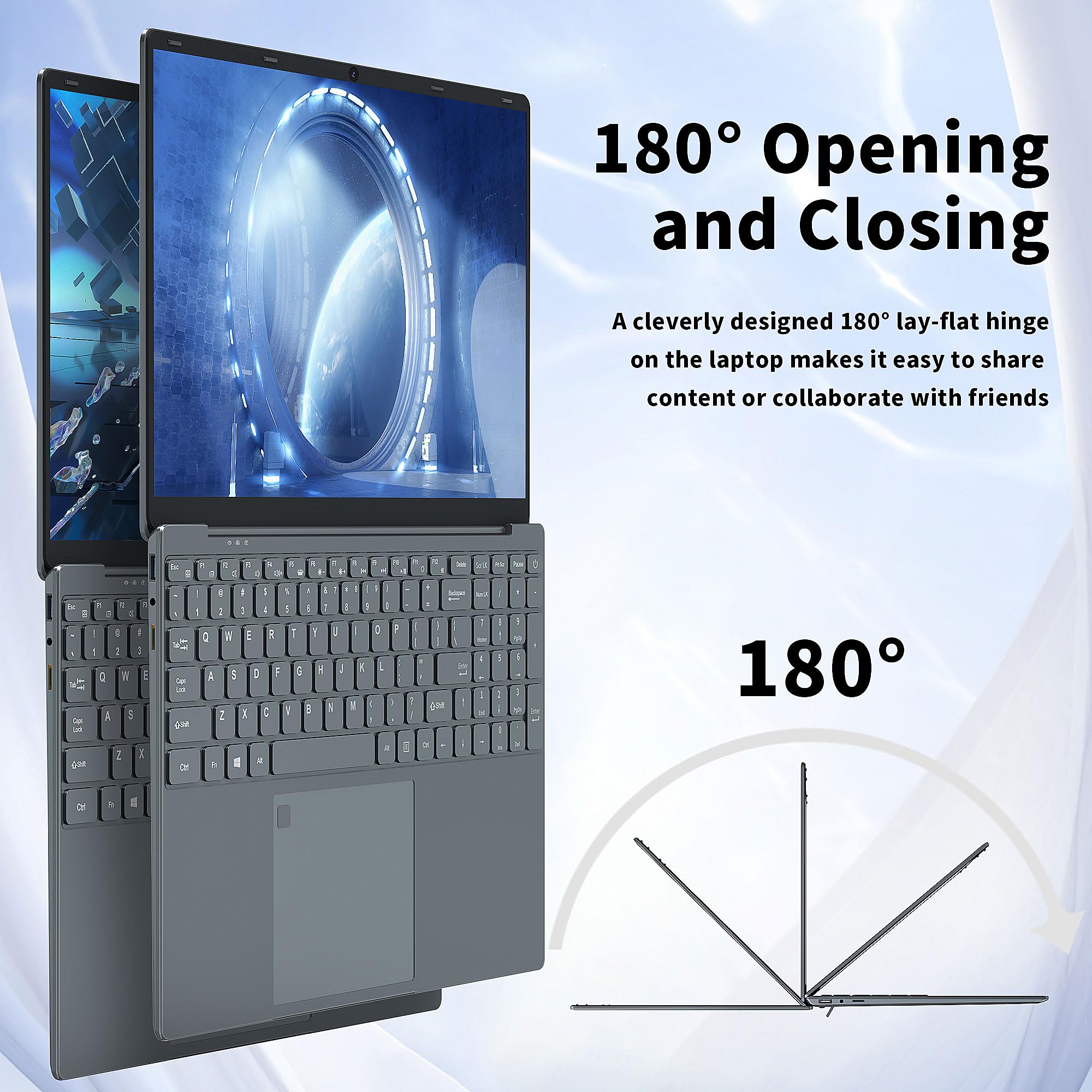 【Win 11/MS Office 2019】16" Laptop Computer 12th Gen Alder Lake N95 CPU (Up to 3.4Ghz) Quad-Core 12G LPDDR5 RAM 512GB SSD, Narrow Bezels 1920*1200 2K FHD IPS Screen/Backlit KB/Fingerprint Unlock(Gray)