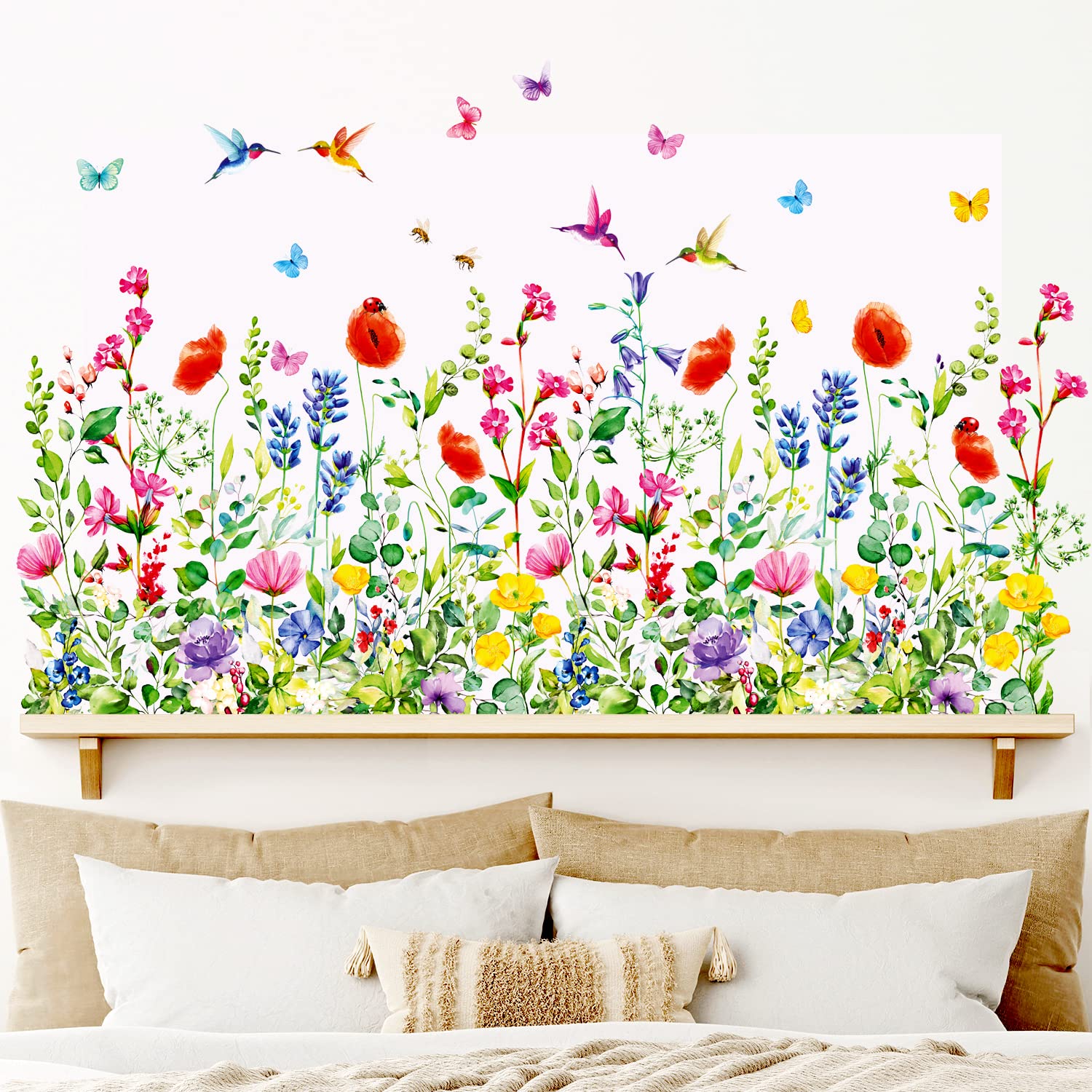 DECOWALL SG2-2114 Garden Flower Wall Stickers Birds Plants Floral Decals Removable for Nursery Bedroom Living Room Art Home Mural Decoration Decor