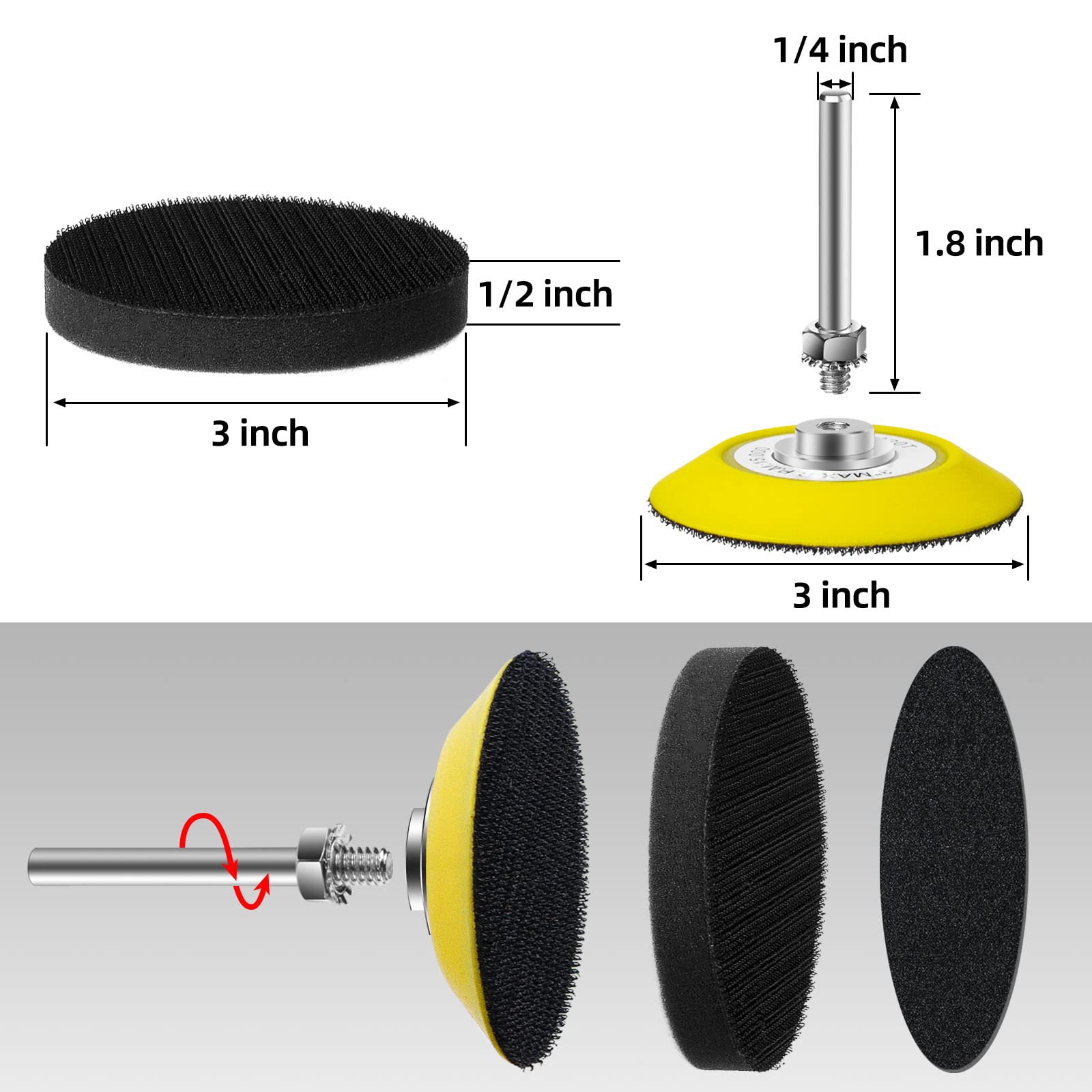 100PCS 3 Inch Sanding Discs Assorted 80-7000 Grits 3β Wet/Dry Sander Pads with 1/4β Shank Backing Plate and Hook & Loop Soft Foam Buffering Pad for Drill Grinder Rotary Tools Attachment