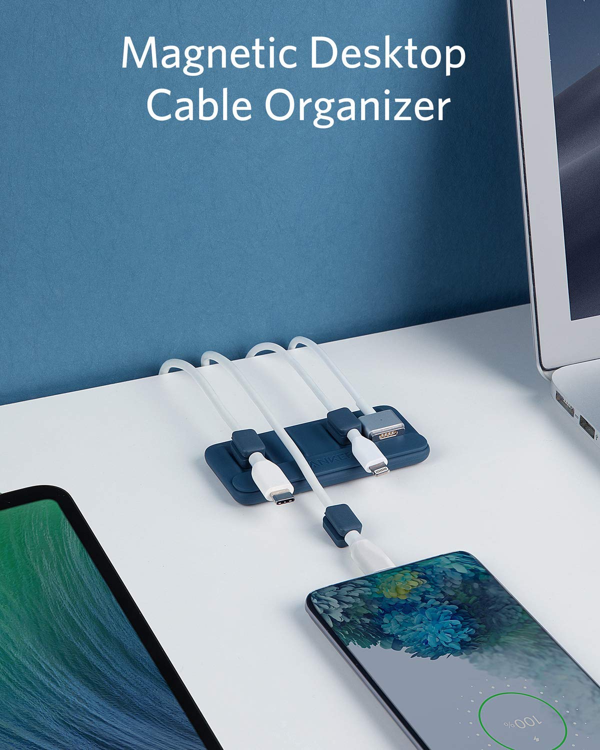 Anker Premium Nylon-Braided USB-A to USB-C Charger Cable (2 Pack, 6 ft) & Cable Management, Magnetic Cable Holder (2 Pack, Blue)