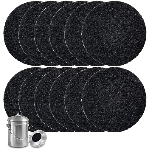12-Pack 6.7" Compost Bin Odor Absorbing Filters, Activated Charcoal Deodorizer for 1 Gallon, 1.5 gallons and 1.8 gallons Compost Buckets, Countertop Compost Pails and Recycle Bins