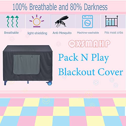QXSMAHP Pack N Play Blackout Cover Crib Blackout Cover Stretchy Breathable Pack N Play Cover for Baby Provide More Cozy Dark Sleep Space (Black)
