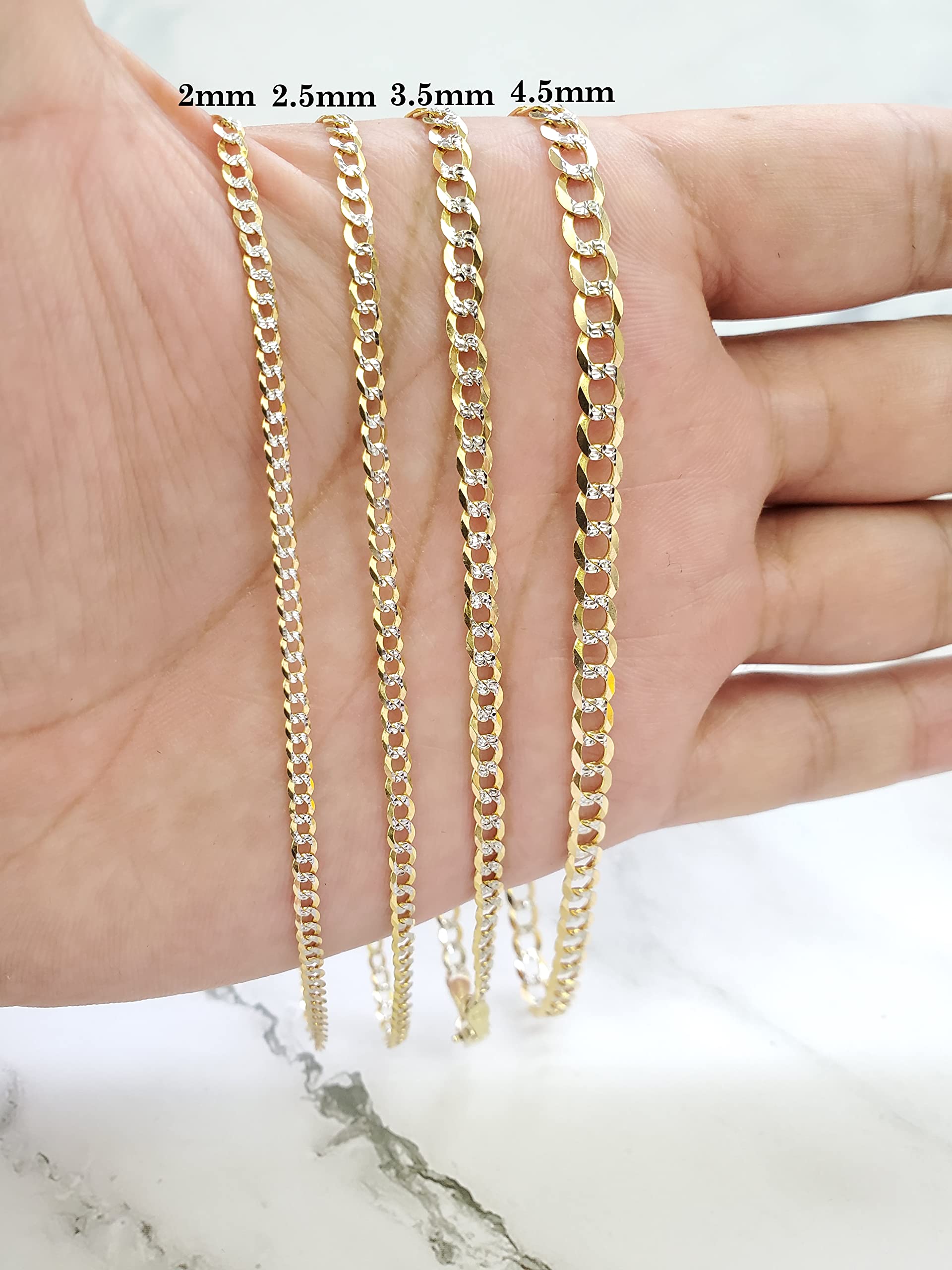 10K Two Tone (Yellow & White Gold) Solid C-Link Cuban Bracelet/Anklet for Men/Women 4.5mm (7)