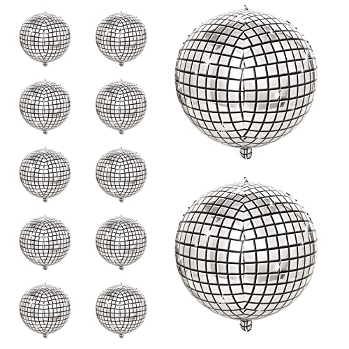 12 Pack Disco Balloons,22 Inch Large Disco Balloons 4D Silver Laser Balloons Metallic Mirror Mylar Balloons for 70s Disco Party Decorations Birthday Party