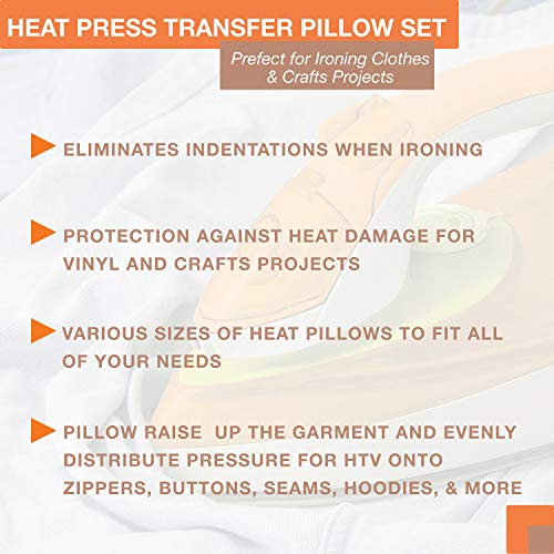 Amazing Creations Heat Press Pillow Bundle - Includes 4 Transfer Pillows, 2 Teflon Sheets and 1 Roll of Tape - Eliminates Indentations for Fast Ironing - Fire-Resistant, Waterproof and Reusable