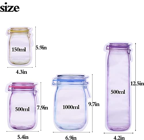 2023 Reusable Mason Jar Ziplock Bags, Mason Jar Bottle Bags, Reusable Mason Bottle Ziplock Bags Set Of 10, Mason Jar Reusable Zip Lock Bag (40pcs)