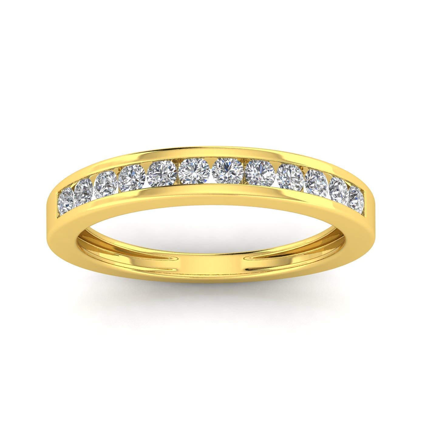 1/2 Carat TW Women's Natural Diamond Channel Set Wedding Band | Anniversery Ring | Stackable Ring | Wedding Ring in Solid 10k Yellow Gold (H Color, I2 Clarity, Size 7)