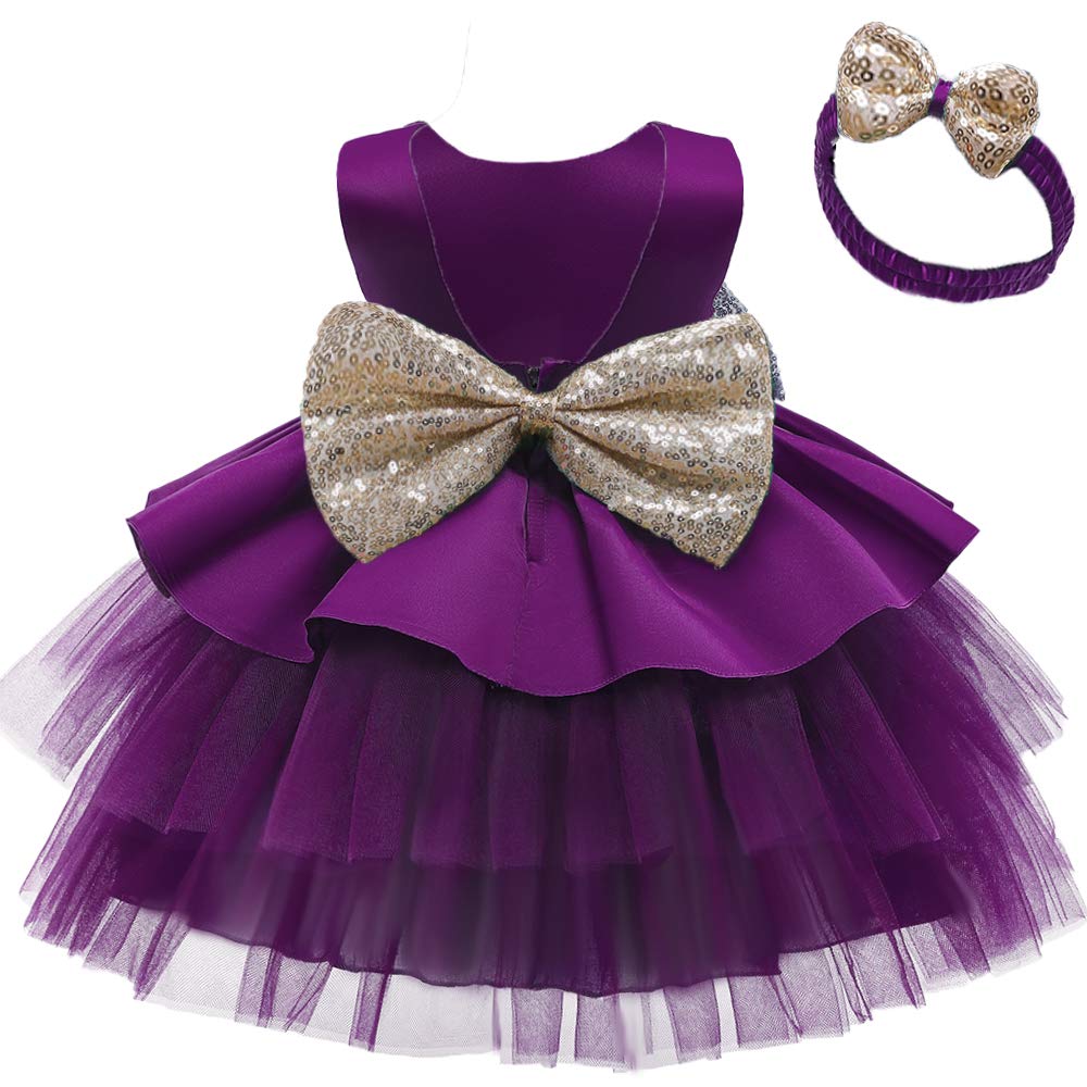 Christening Lace Birthday Christmas Easter Special Occasion Flower Baby Girl Dress Princess Formal Prom Tutu Ball Gown 2T 3T Purple 100