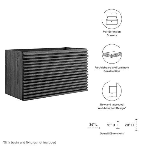 Modway Render 35" MDF Wood Wall-Mount Bathroom Vanity Cabinet in Charcoal