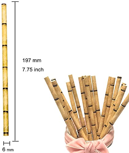 100 Pack Biodegradable Yellow Bamboo Paper Straws, Disposable Tropical Drinking Straws Cake Pop Sticks