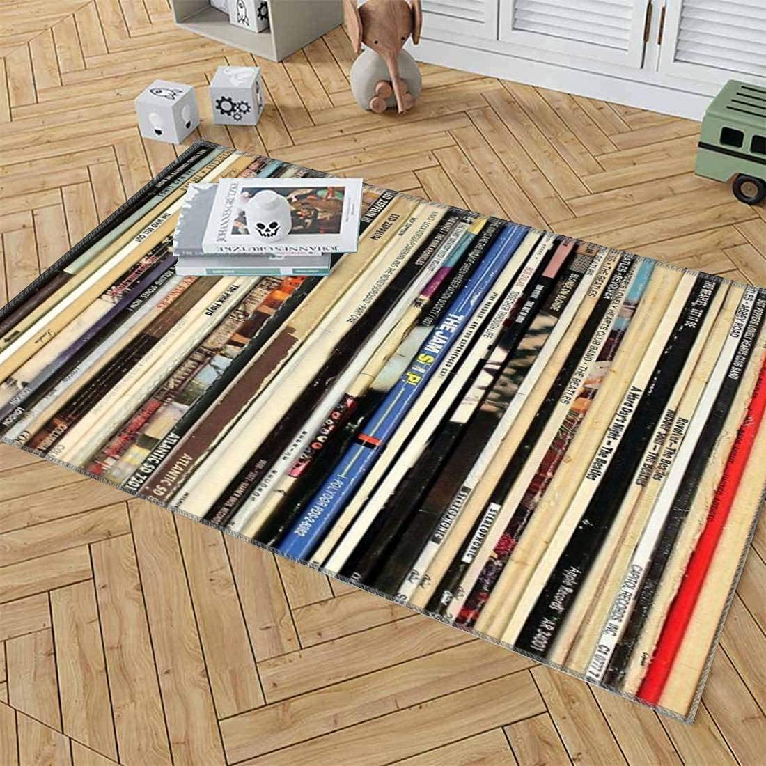 Area Rugs Classic Rock Vinyl Records Baby Rug for Crawling Kids Play Mat Room Decor Carpet Gift Game Floor Non-Slip Pad Yoga Mats Throw Rugs, 45 x 70 inch