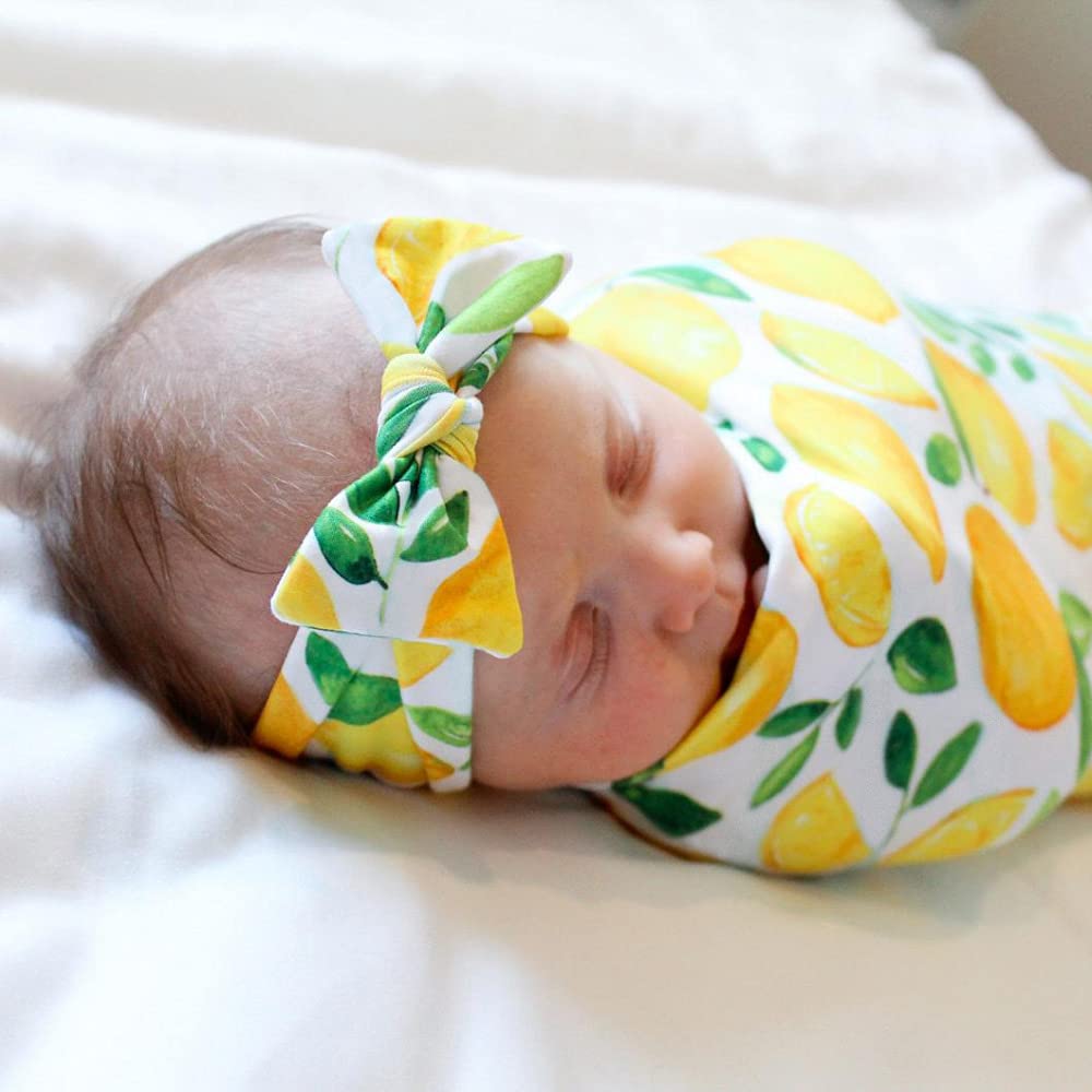 CHUNGEL 3 Pack Receiving Blanket with Headbands Newborn Baby Swaddle Blankets Beanie Hat Headband Sets, Swaddle Sack, Receiving Blankets Infant Baby Gifts