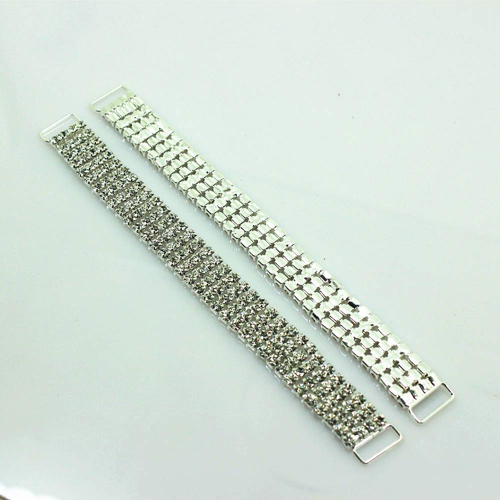 10pcs 4ROWS 165MM Full Crystal Rhinestone Bikini Connectors Buckle Metal Chain for Swimming Wear Bikini Decoration (Silver Clear)