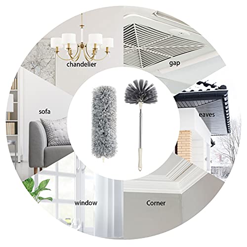 Abealv Telescoping Microfiber Duster Extendable Cobweb Duster, High Ceiling Stainless Steel Long Dusters,Scratch-Resistant Bendable Duster, 100 inches Extension Pole Cleaning Tools (Dark Gray)