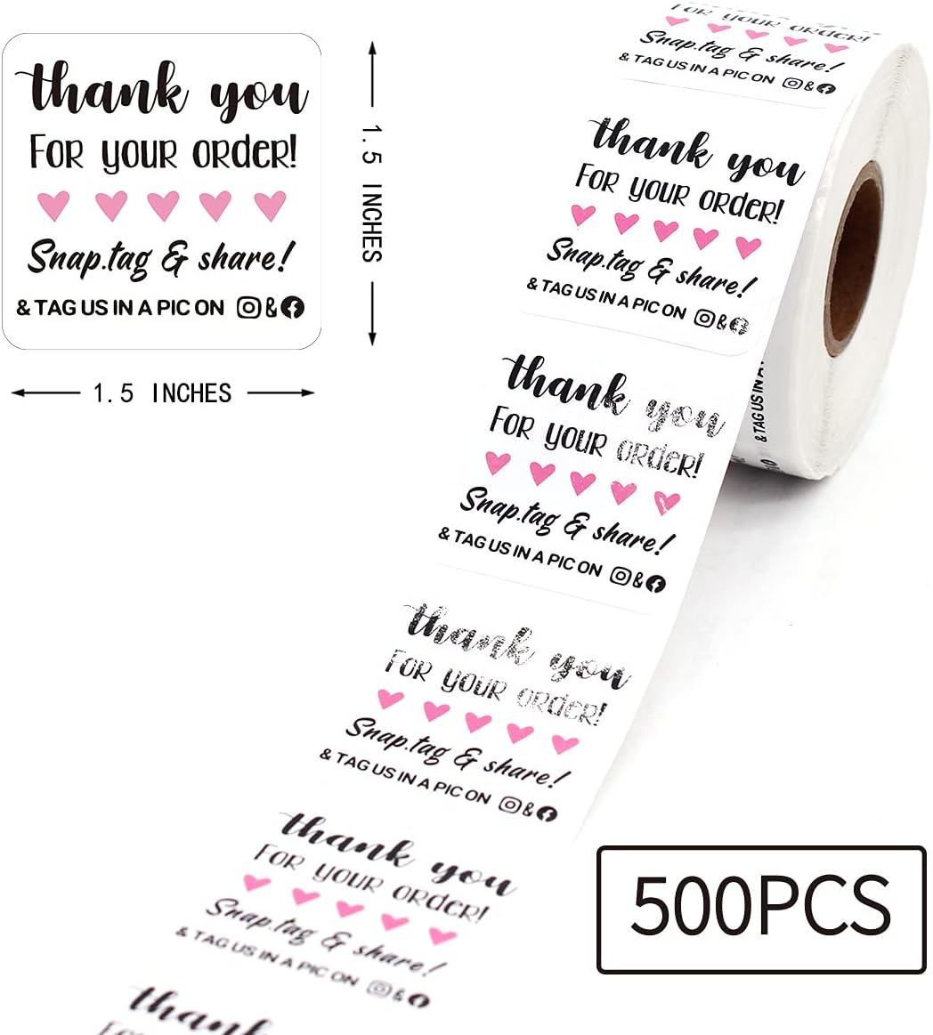 Littlefa 1.5” Thank You for Your Order Snap Share Stickers,Thank You Stickers,Bakeries Stickers,Handmade Stickers,Small Business Stickers, Envelopes Stickers, Gift Bags Packaging 500 PCS